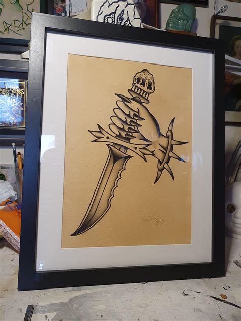 Skull Dagger W Hand Ink Spit Shading And Coffee Wash Rtraditionalflash