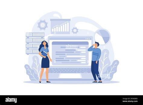 Data Base Administrator Concept Female And Male Character Working At