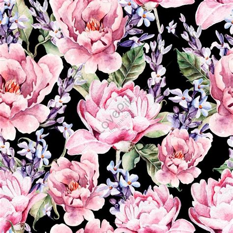 모란 꽃과 라벤더 삽화와 수채화 원활한 패턴 모란 꽃과 라벤더 사진과 수채화 원활한 패턴 사진 무료 다운로드 Lovepik