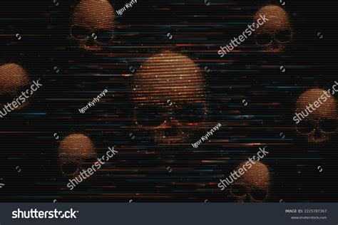 Glitch Background Skull Symbols Dangerous Internet Stock Vector