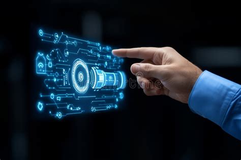 Engineer Interacting With A Futuristic Holographic Interface Stock