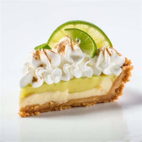 Delicate Key Lime Pie Slice With Lime Cream And Whipped Cream Stock