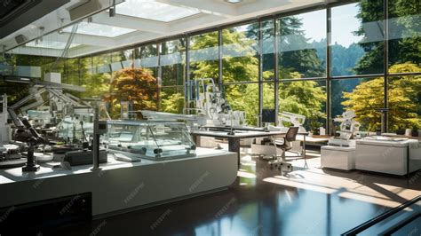 Premium Ai Image A Stylish Robotics Laboratory Interior With A Glass