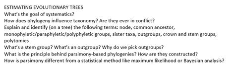 Solved Estimating Evolutionary Trees Whats The Goal Of