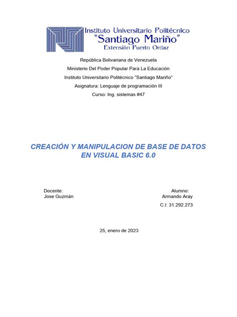 Creacion Y Manipulación De Base De Datos En Vb 60 Pdf