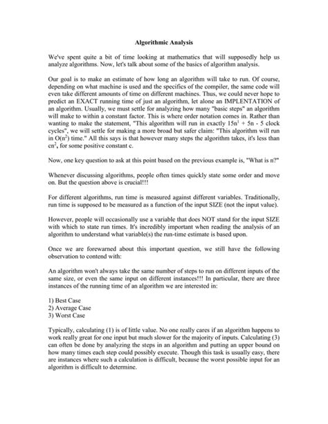 Algorithmic Analysis