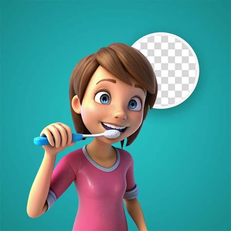 Premium Psd Cartoon Character Sticker With A Girl Brushing Teeth