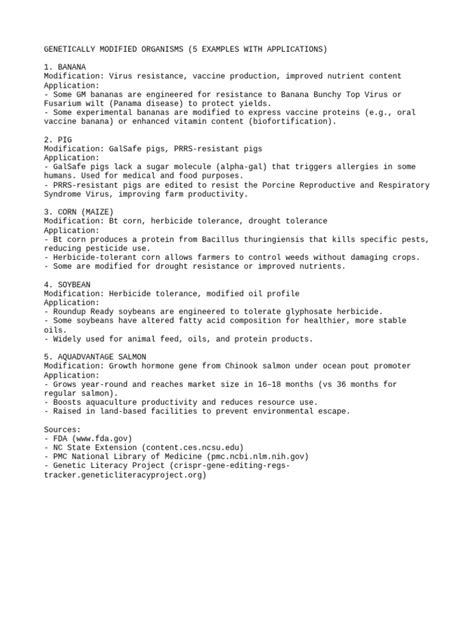 Genetically Modified Organisms 5 Examples Pdf