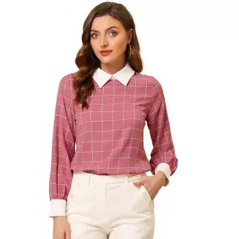 Allegra K Womens Button Down Cap Sleeve Plaid Gingham Ruffle Shirt
