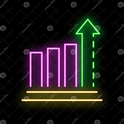 Neon Sign Depicting A Growing Chart With Upward Arrow On Black