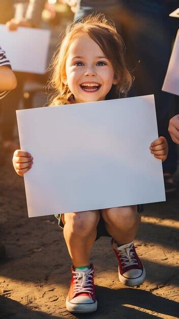 Premium Photo Happy Girl Holding A Blank Placard