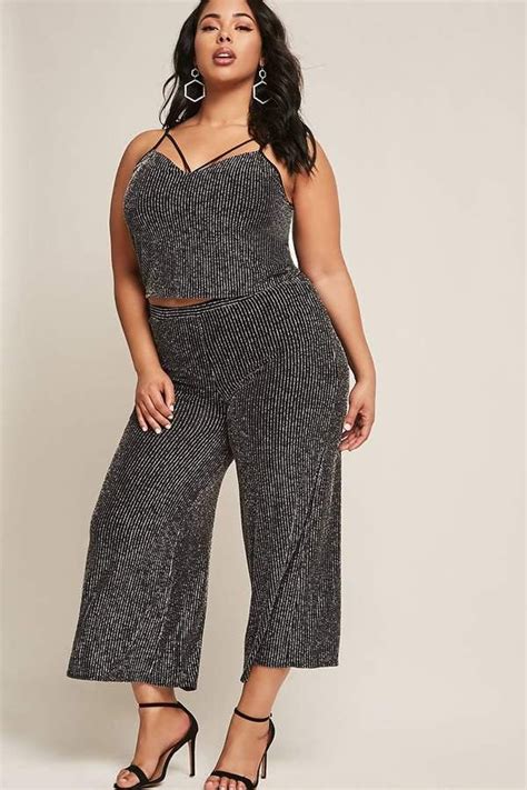 Forever 21 Plus Size Metallic Stripe Capri Pants Cheap Plus Size