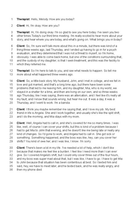 Therapy Session Transcript Client Melodys Journey Studocu