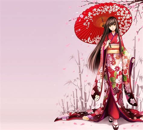 Anime Girl Red Kimono