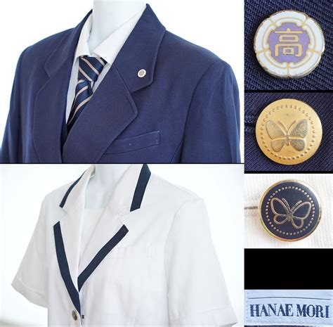 制服市場 ★広島県 安田女子高校 現行制服セット サイズ155a 冬服夏服中間服 校章バッチ 森英恵