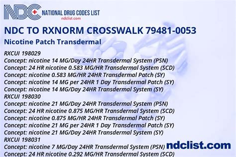 Ndc Rxnorm Crosswalk 79481 0053 Nicotine Patch Transdermal