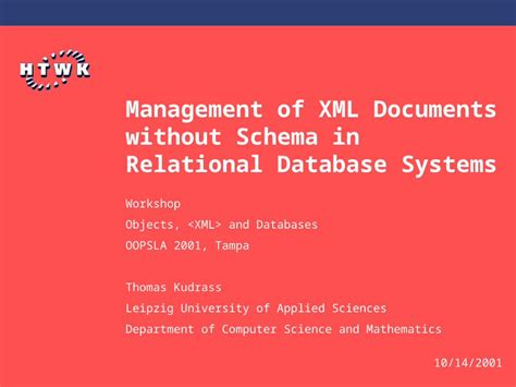 Ppt Management Of Xml Documents Without Schema In Relational Database