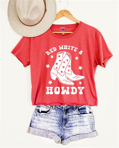 Red White And Howdy Western Graphic Crop Tee Heather Red Ali Dee