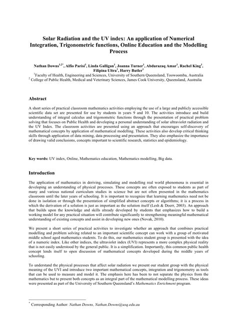 Pdf Solar Radiation And The Uv Index An Application Of Numerical