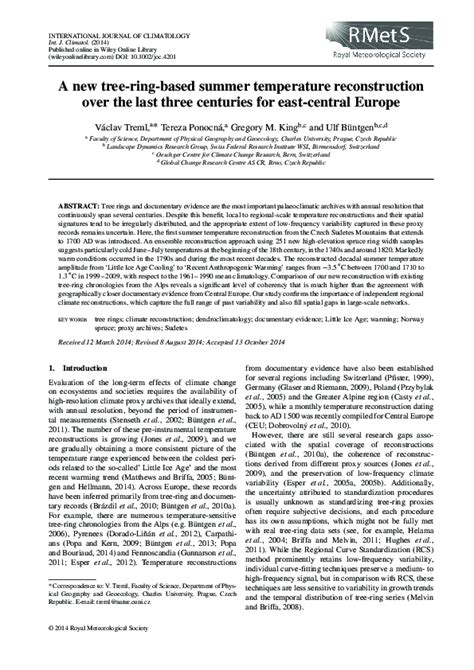 Pdf A New Tree Ring Based Summer Temperature Reconstruction Over The Last Three Centuries For