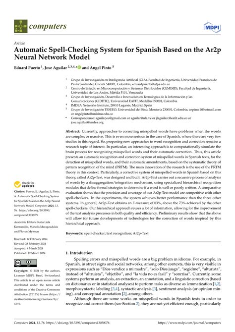 Pdf Automatic Spell Checking System For Spanish Based On The Ar2p