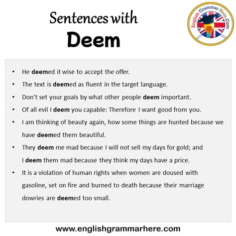 Sentences With Deem Deem In A Sentence In English Sentences For Deem