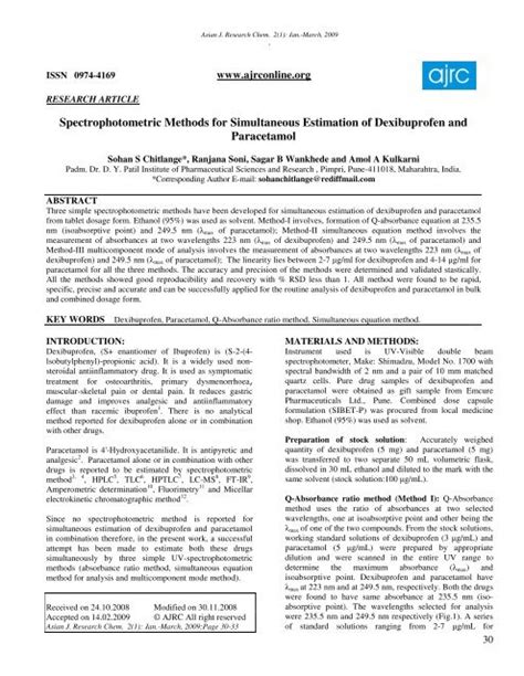 Spectrophotometric Methods For Simultaneous Estimation Of