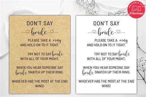 Printable Dont Say Bride Bridal Shower Game Digital File Wowtemp