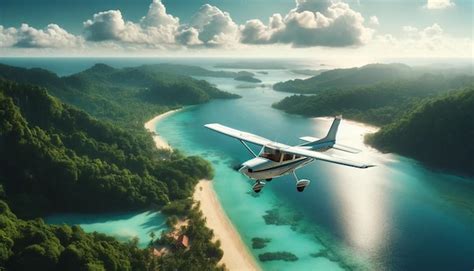 Premium Photo A Plane Flying Over A Tropical Island With A Beach In