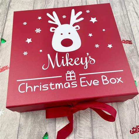 Personalised Christmas Eve Reindeer Box With Ribbon Tie Christmas Eve