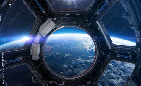 Blue Earth In Iss Station Porthole View From Cupola International