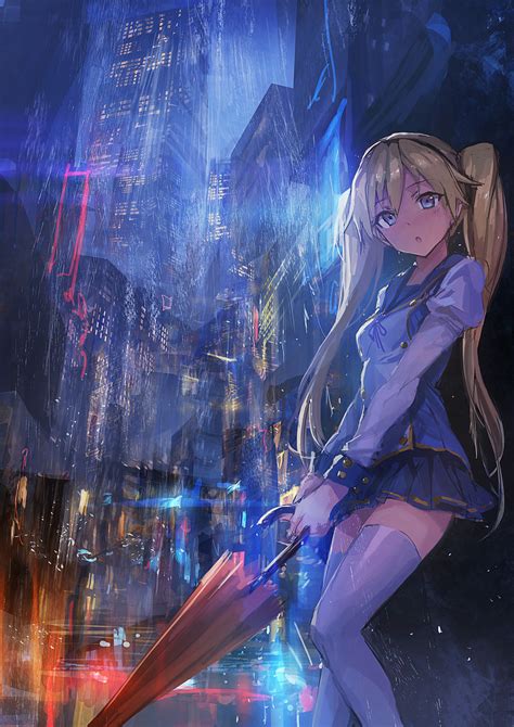 Safebooru 1girl Blonde Hair Blue Eyes City Cityscape Hairband Highres