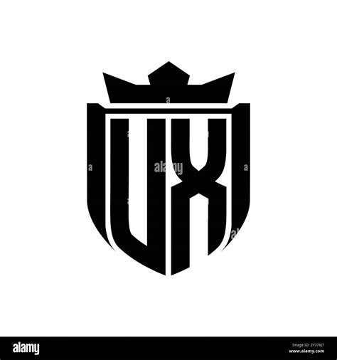 UX Letter Logo With Shield Shape Inside Shield Badge Crown On White Background Template Design
