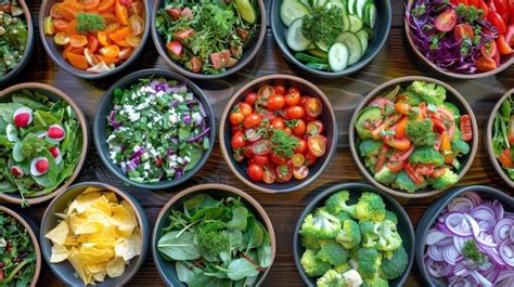 Assorted Fresh Vegetable Salads Premium Ai Generated Image