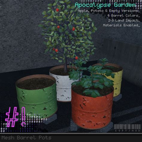 Second Life Marketplace Hashbang Apocalypse Garden Barrel Pots