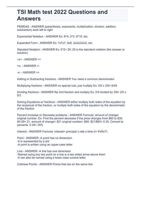 Tsi Math Test 2022 Questions And Answers Tsi Stuvia Us