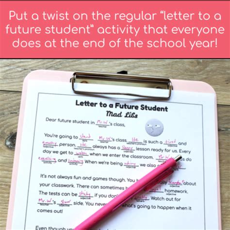 Letter To A Future Student Mad Libs An End Of The Year Activity