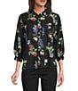 Ali Miles All Over Floral Multi Print Linen Blend Point Collar Elbow