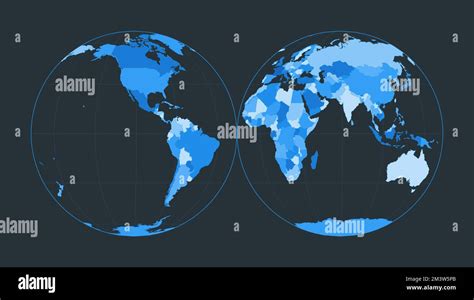 World Map Mollweide Projection Interrupted Into Two Equal Area