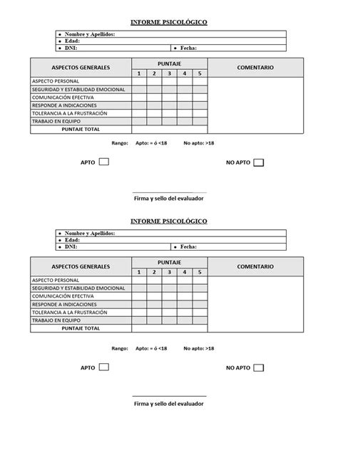Informe Psicológico Evaluación Personal Pdf