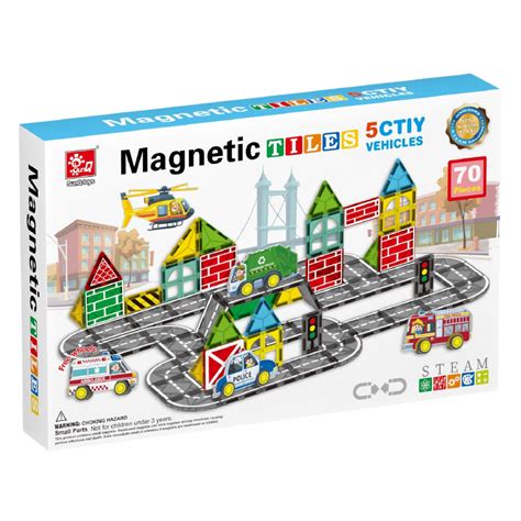 Magnetic Tiles City Vehicles Set 69 Pieces Greenbean Learning