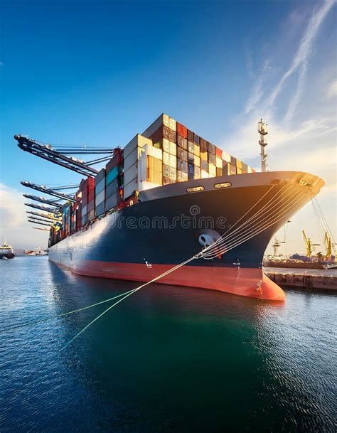 Docked Container Ship Large Container Ship In A Dock At The Port Stock Illustration