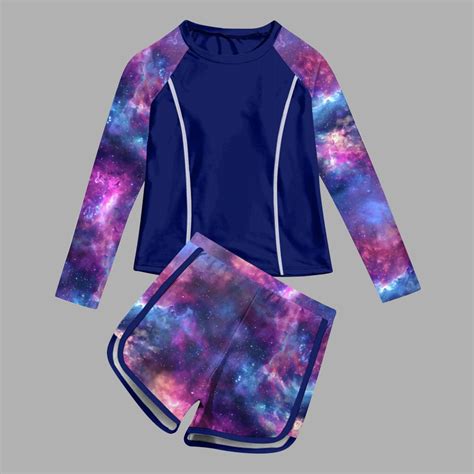 Xdegoge Girls Swimsuits Two Piece With Shorts Rash Guard Set Printed