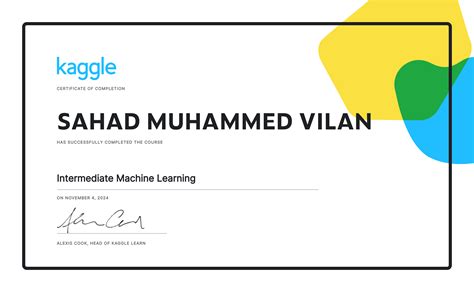 Sahad Muhammed Vilan Completed The Intermediate Machine Learning Course On Kaggle