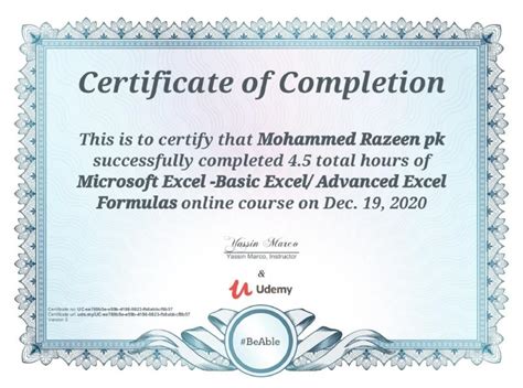 Mohammed Razeen P K On Linkedin Completed A Course On Ms Excel To
