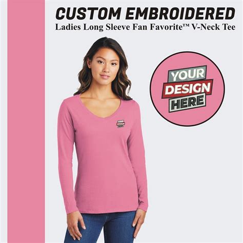 Custom Embroidered V Neck Long Sleeve T Shirt Personalized Logo T