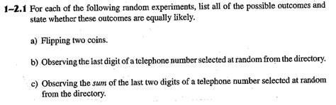 solved 1 2 1 for each of the following random experiments