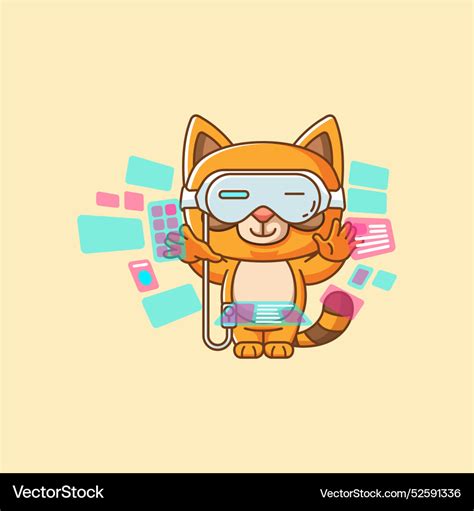 Cute Raccoon Interact Virtual Reality Glasses Vr Vector Image