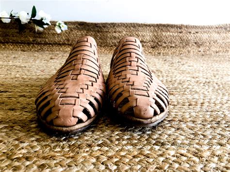 Hand Made Mexican Huarache Shoes Mules In Tan And Black Etsy
