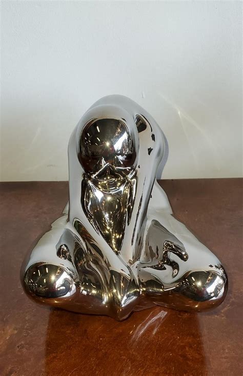 1970s Large Jaru Metallic Silver Glaze Ceramic Abstract Nude Sculptures